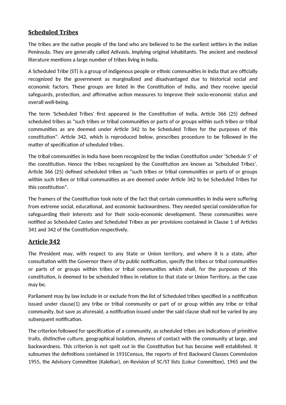 Scheduled Tribes - Sociology essays - Scheduled Tribes The tribes are ...