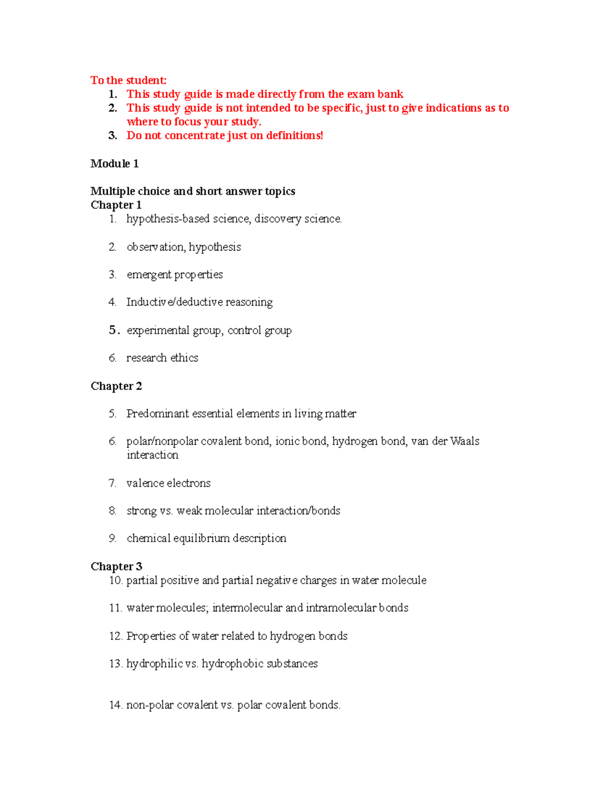 Module 1E study guide - To the student: 1. This study guide is made ...