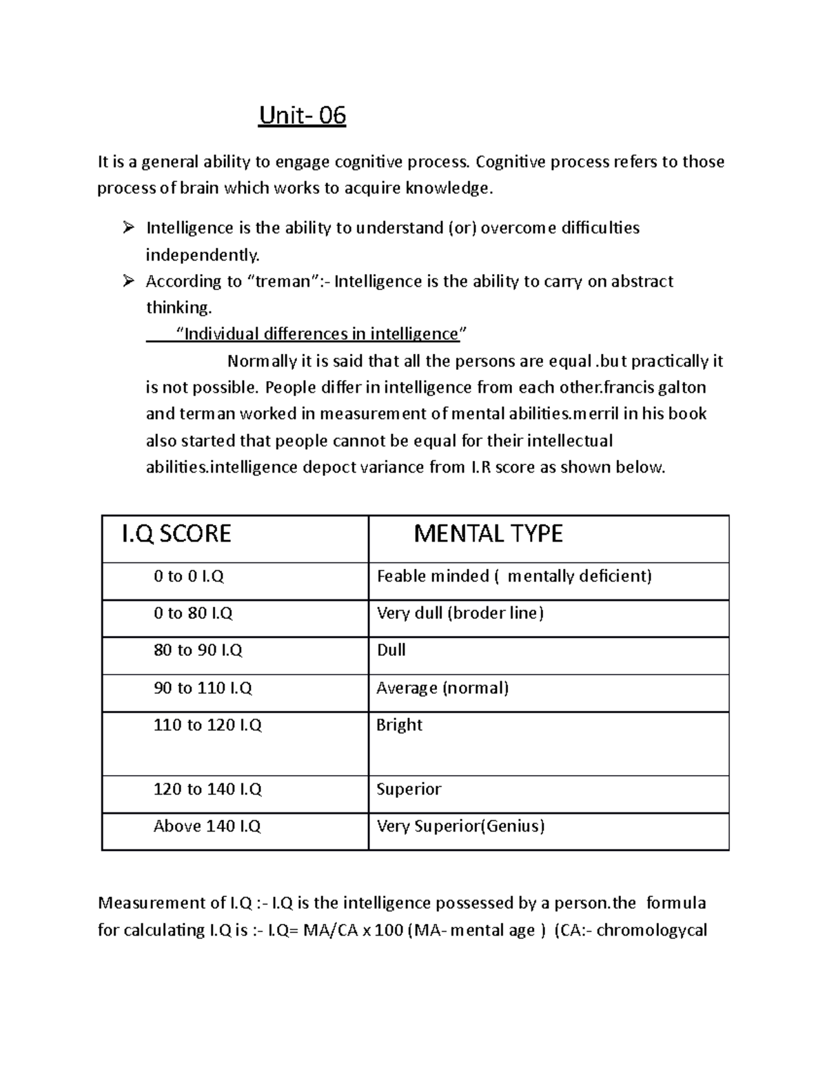 Unit 6 Intelligence - very helpful - Unit- 06 It is a general ability ...