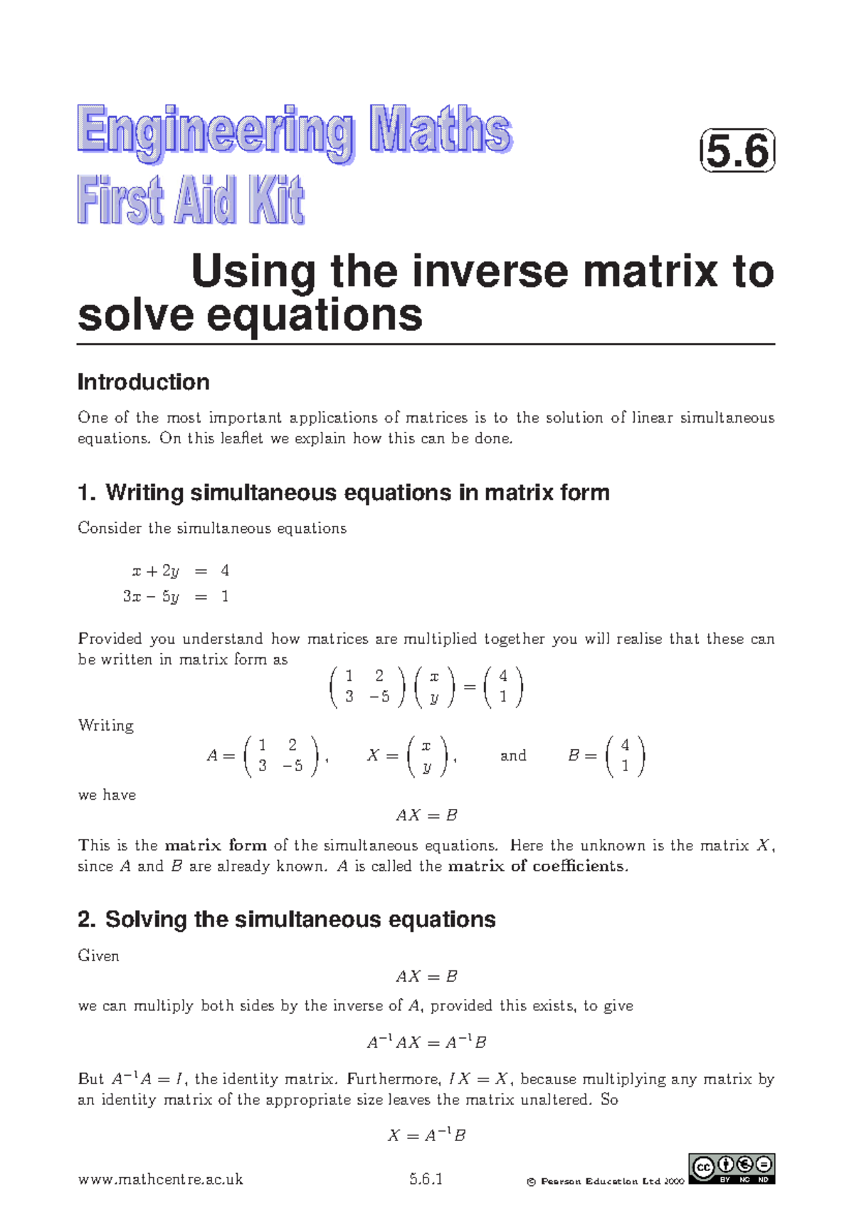 Mtrixs - VERY USEFUL - ☞ 5 Using the inverse matrix to solve equations ...