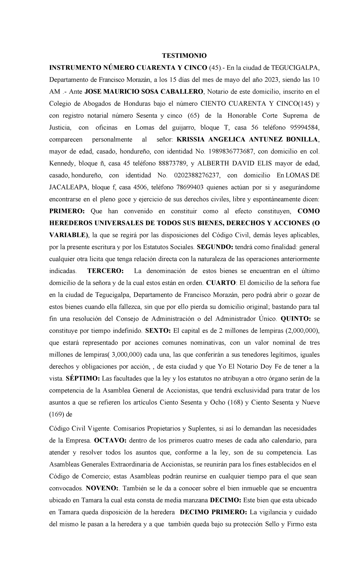 Escritura Publica - material de repaso - TESTIMONIO INSTRUMENTO NÚMERO ...