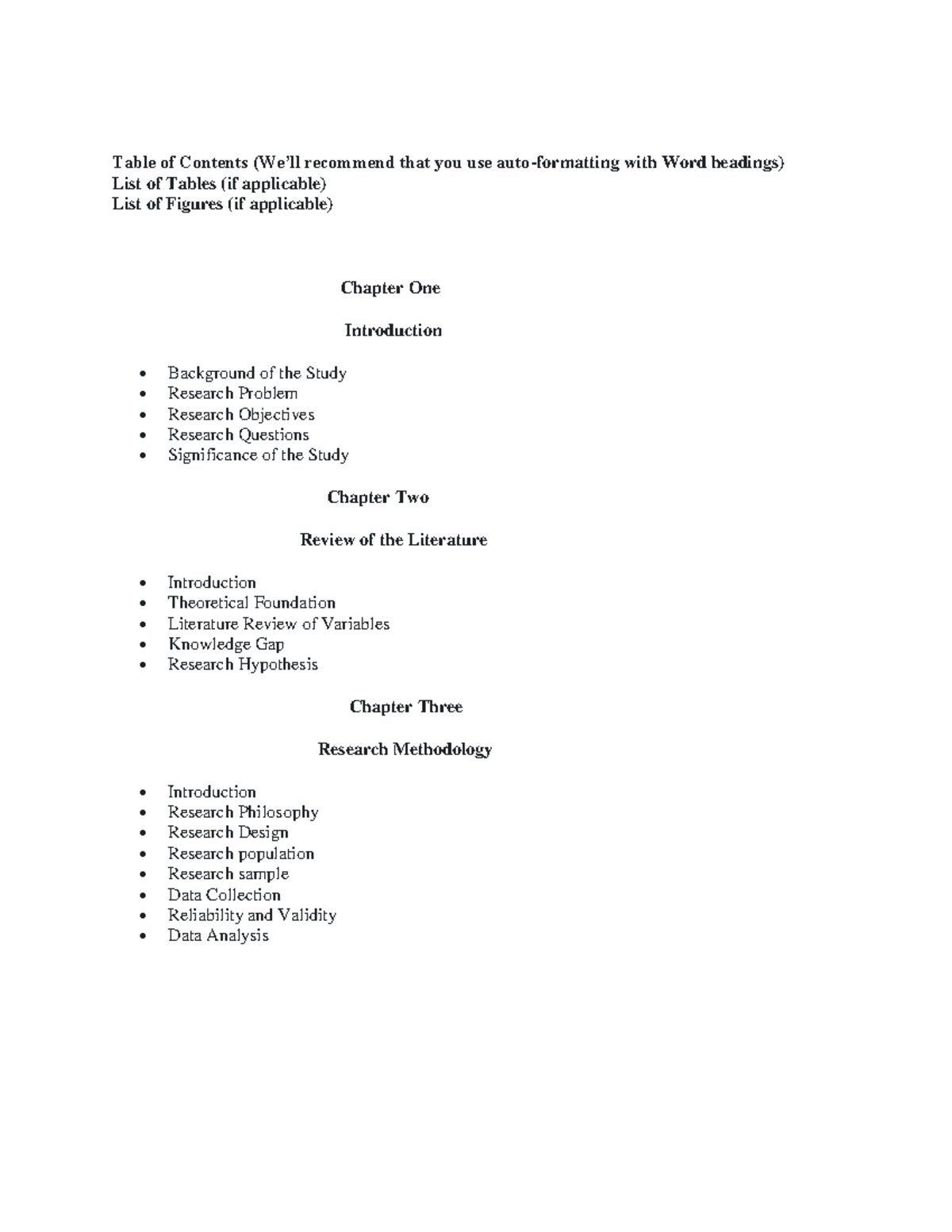 Research layout - Table of Contents (We’ll recommend that you use auto ...