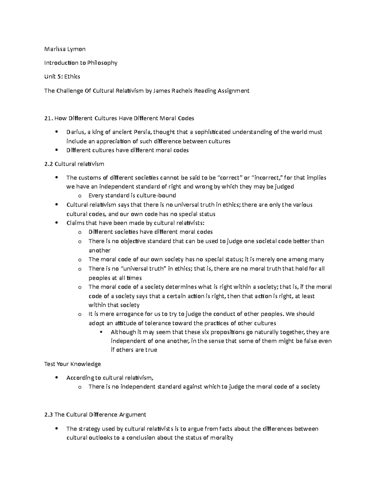 The Challenge Of Cultural Relativism by James Rachels Reading ...
