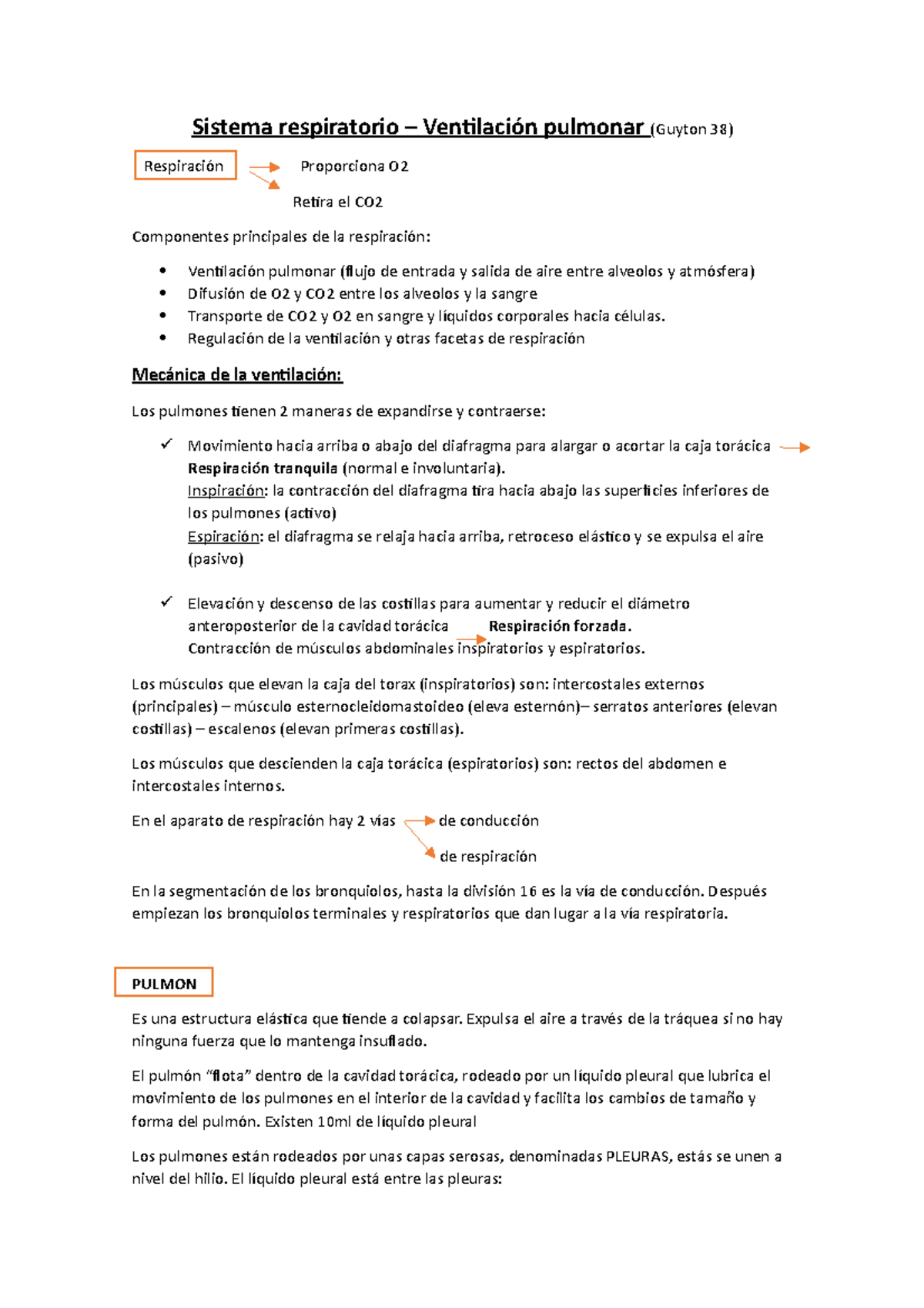 Resumen Sistema respiratorio - Sistema respiratorio – Ventilación pulmonar (Guyton 38 ...