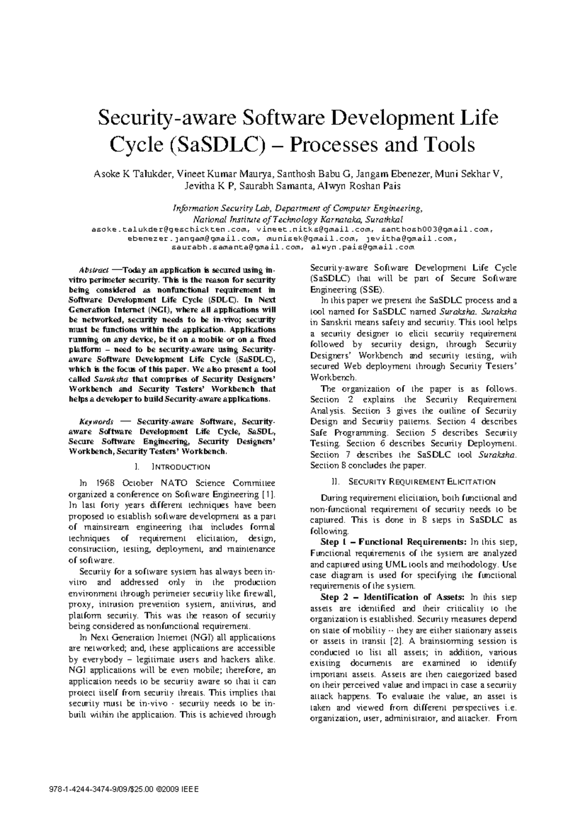 Security-aware Software Development Life Cycle (Sa SDLC) – Processes and Tools - This is the ...