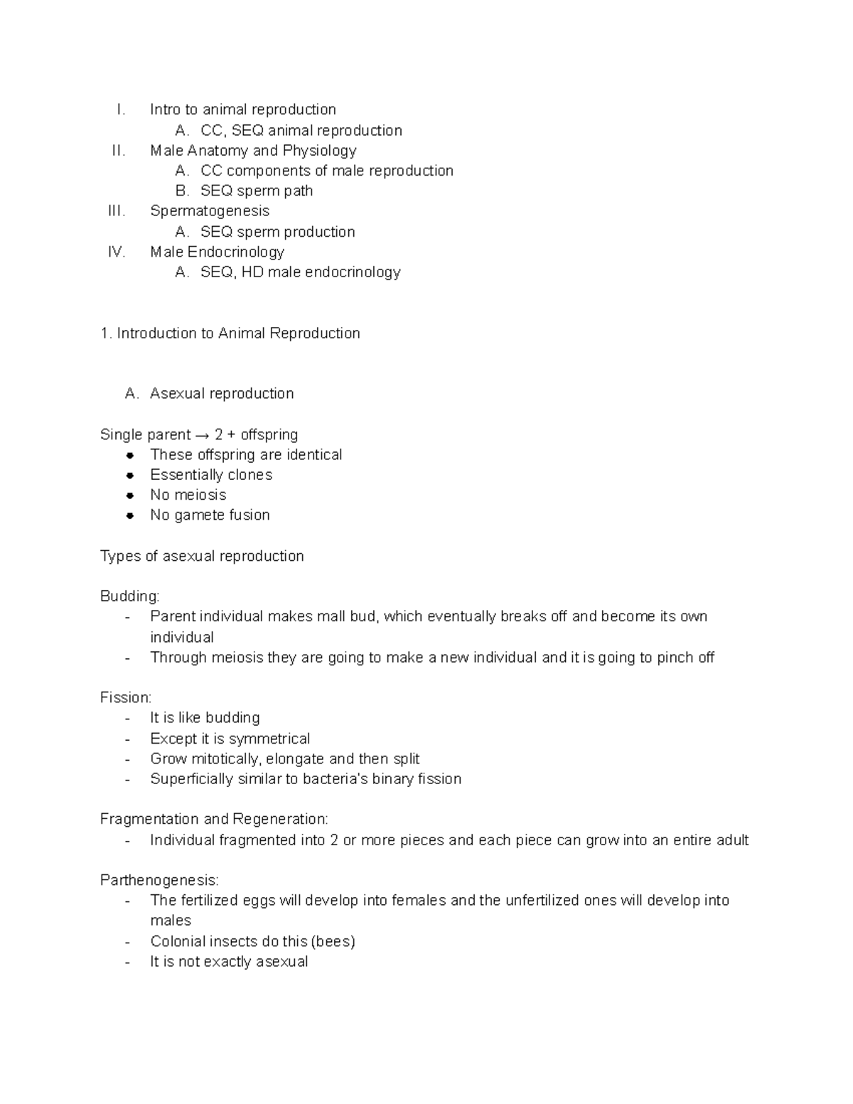 Reproduction I - I. Intro to animal reproduction A. CC, SEQ animal ...