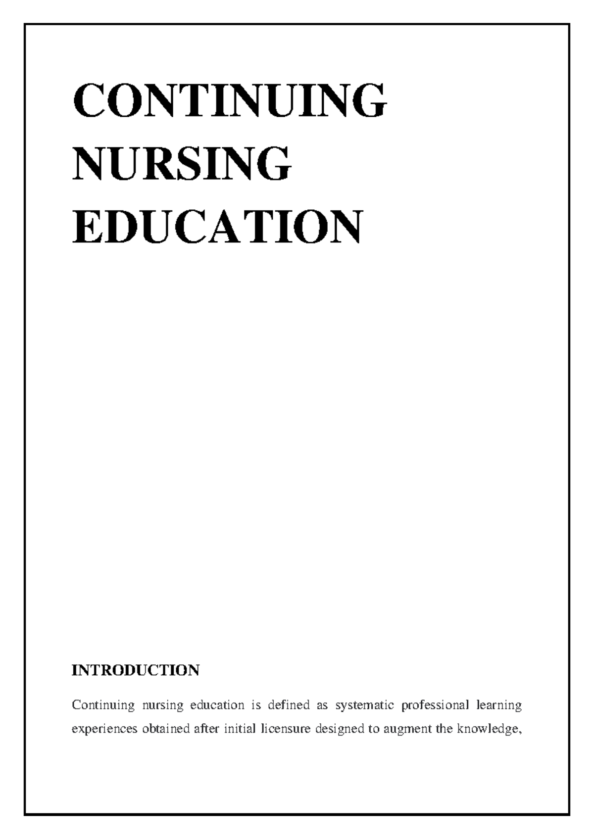 Continuing nursing education - CONTINUING NURSING EDUCATION ...