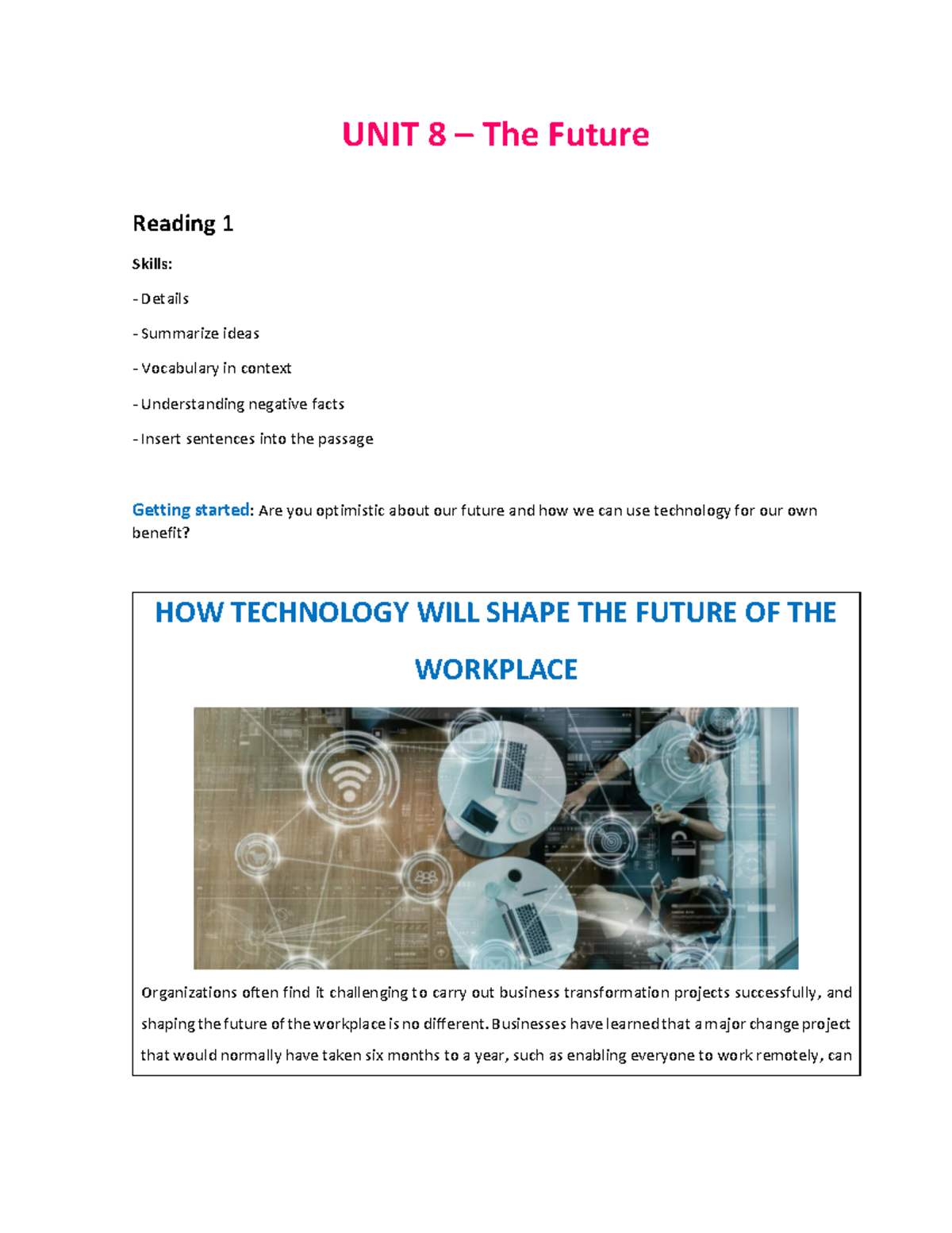 Unidad 8 lectura 1 - Apuntes ingles - UNIT 8 – The Future Reading 1 ...