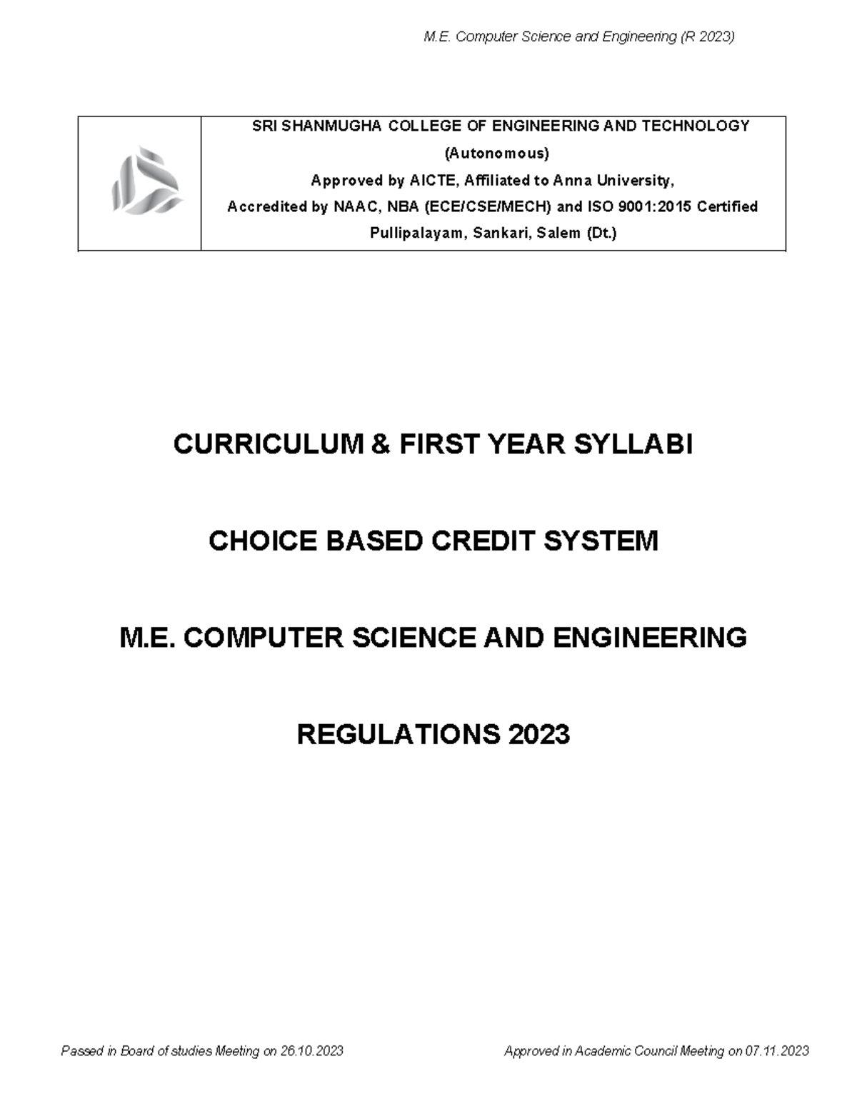 M.E CSE Doc 1 - ffff - CURRICULUM & FIRST YEAR SYLLABI CHOICE BASED ...