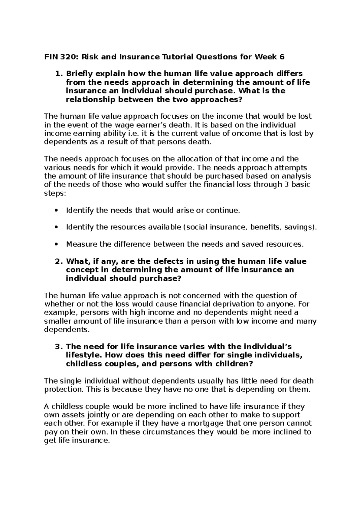 FIN320 - Week 6 Tute Questions - FIN 320: Risk and Insurance Tutorial ...
