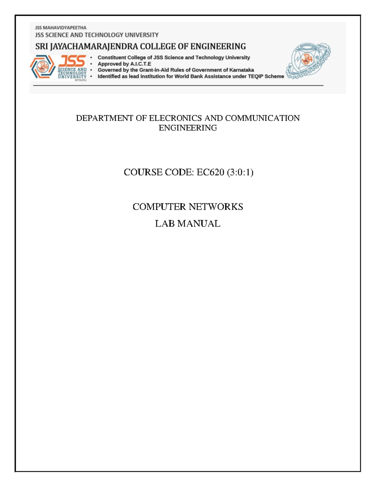 Networking Lab Manual 2021 - DEPARTMENT OF ELECRONICS AND COMMUNICATION ...