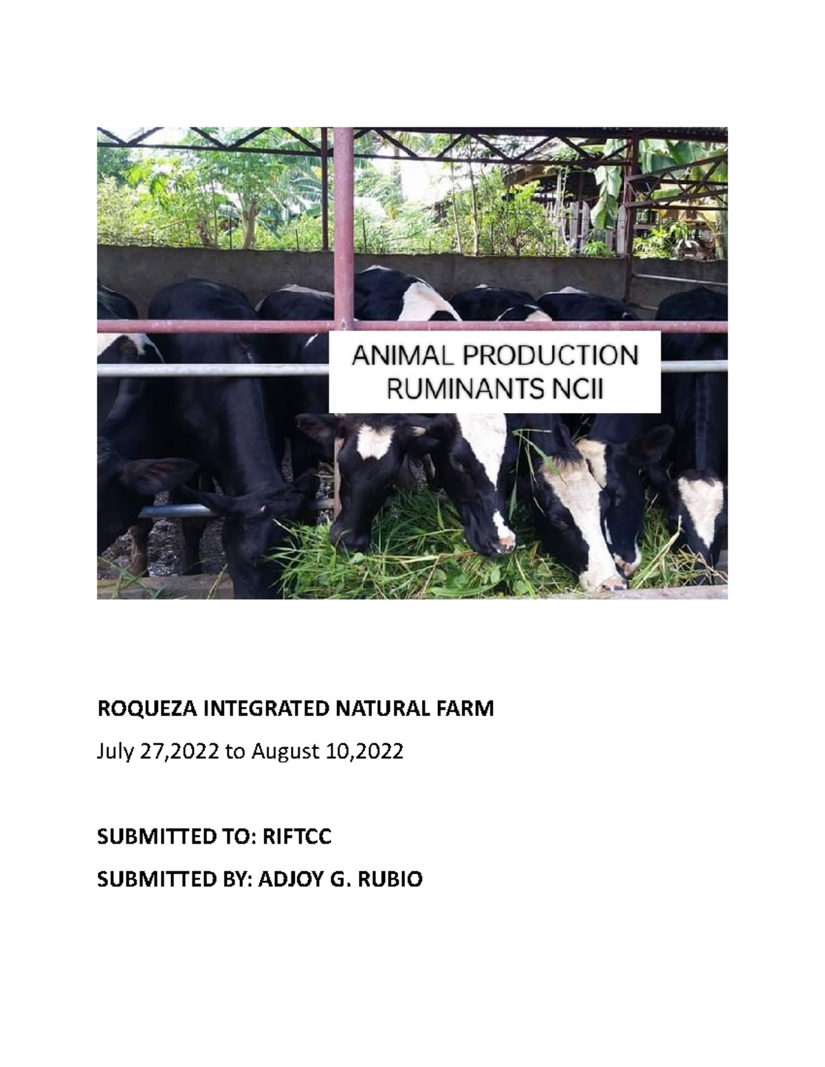 Example Portfolio - ROQUEZA INTEGRATED NATURAL FARM July 27,2022 to ...