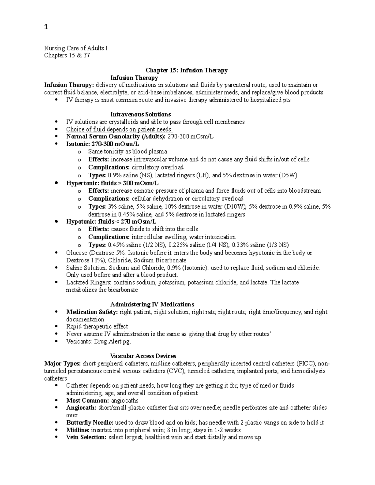 Chapter 15 and 37 - Infusion Therapy and Transfusion Therapy - Nursing ...