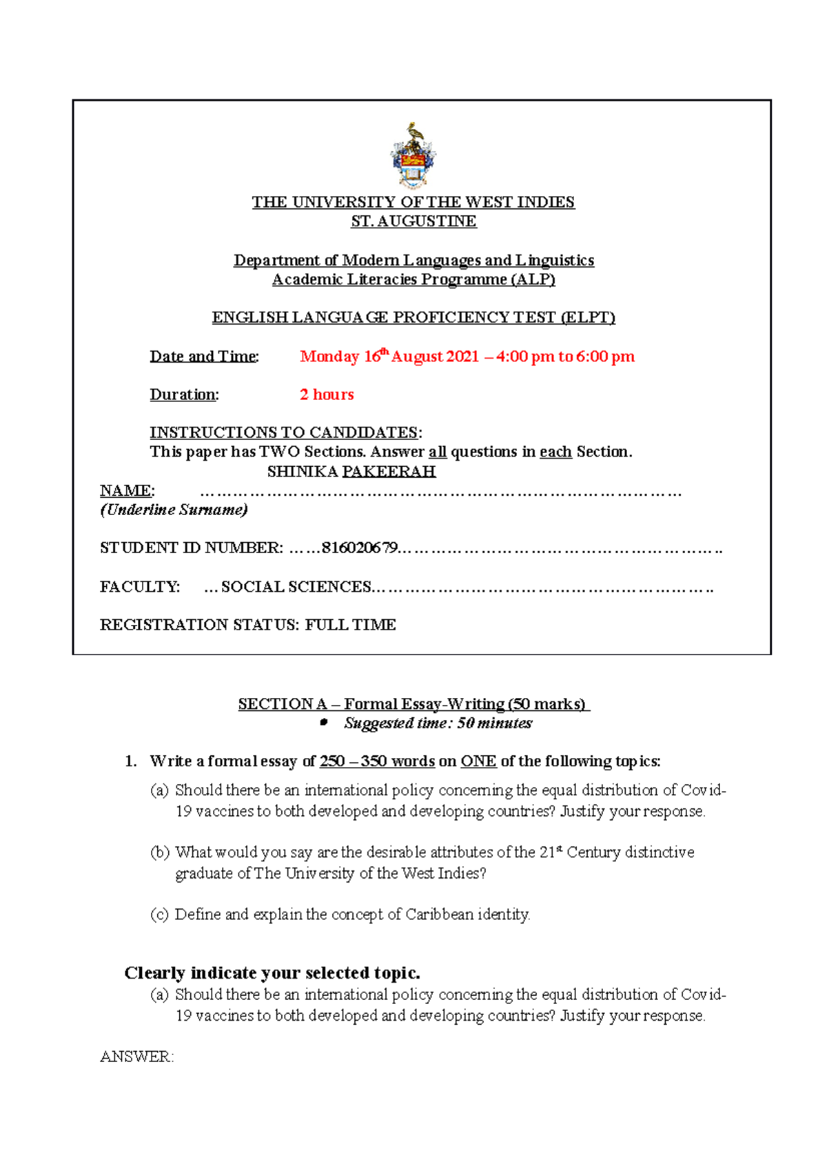 ELPT August 2021 question document . - THE UNIVERSITY OF THE WEST ...