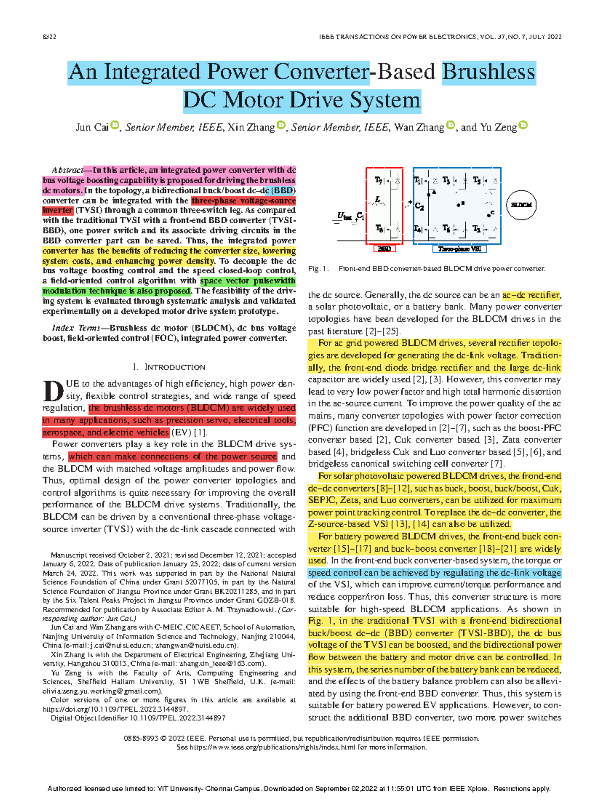 An Integrated Power Converter-Based Brushless DC Motor Drive System ...