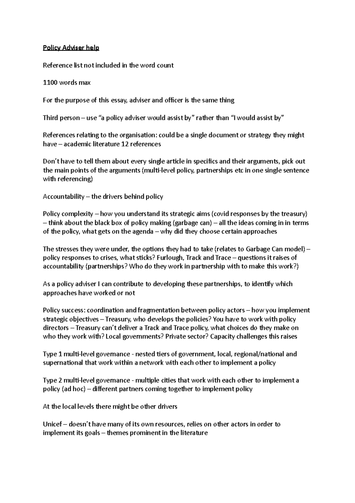 Policy Adviser help - Policy Adviser help Reference list not included ...