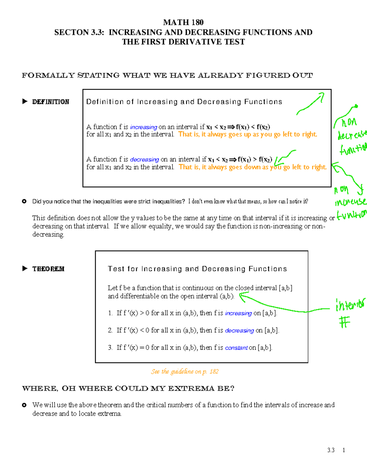 Lesson 3.3 Calc 2 - MATH 180 SECTON 3: INCREASING AND DECREASING ...