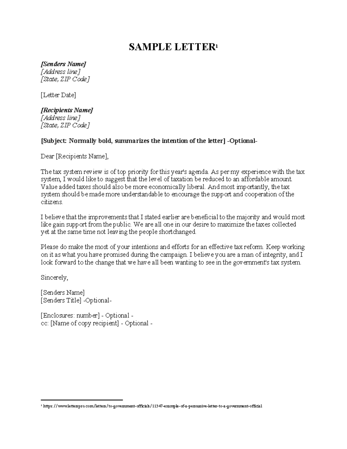 Sample Persuasive Letter - SAMPLE LETTER 1 [Senders Name] [Address line ...