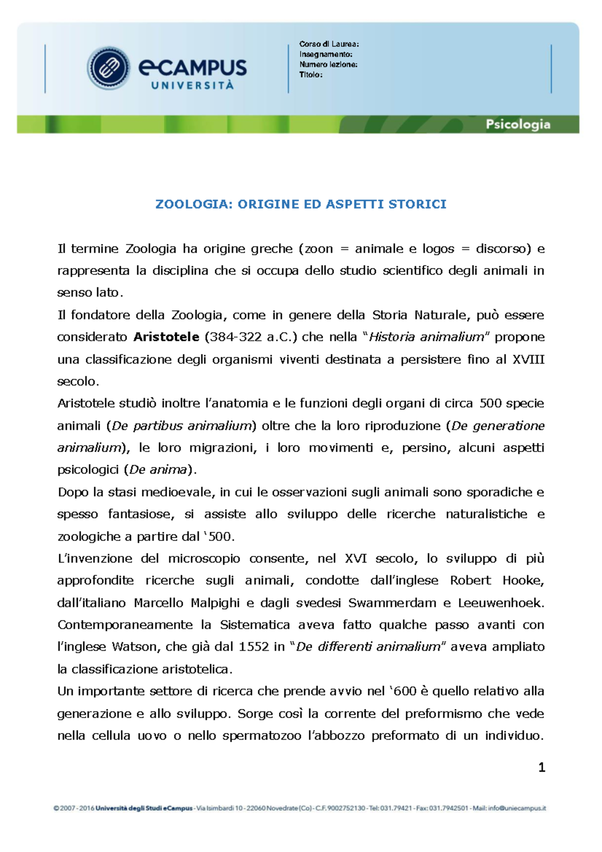 SCBI18 2564a 0221 Origine ED Aspetti Storici - Numero lezione: Titolo ...