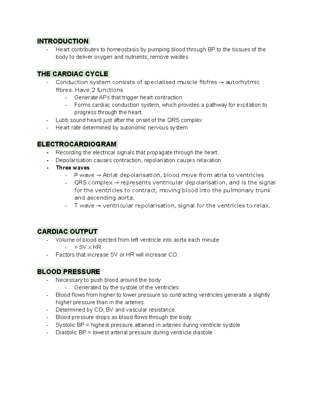 Week 11 - cardiovascular physiology - INTRODUCTION Heart contributes to ...