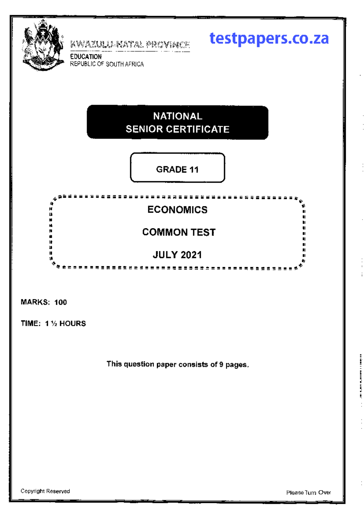 Economics Grade 11 June 2021 QP only - testpapers.co - Studocu
