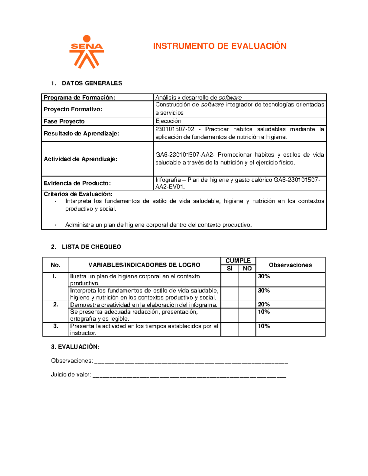 IE GA6 230101507 AA2 EV01 - INSTRUMENTO DE EVALUACIÓN 1. DATOS GENERALES Programa de Formación ...