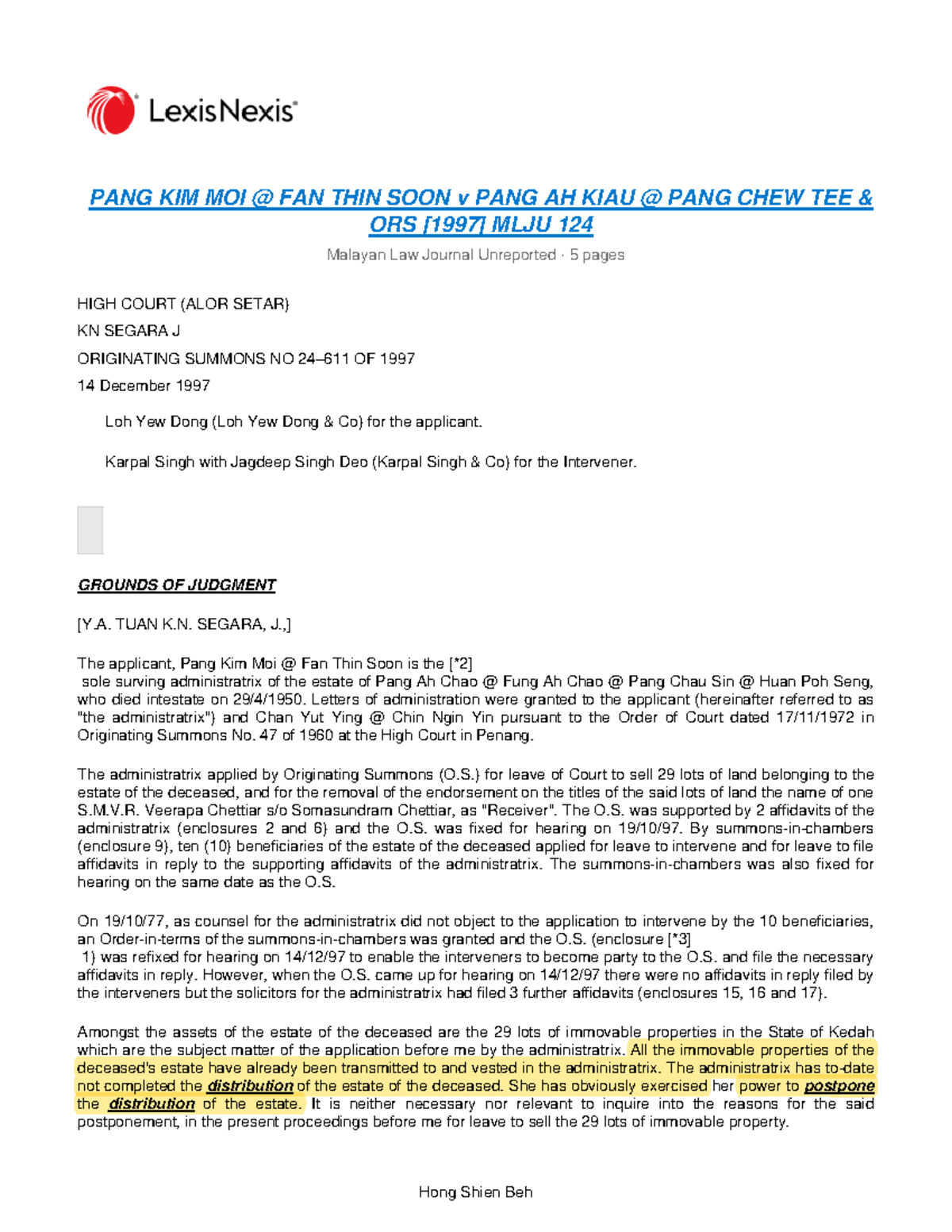 PANG KIM MOI @ FAN THIN SOON v PANG AH KIAU @ PANG CHEW - Karpal Singh ...