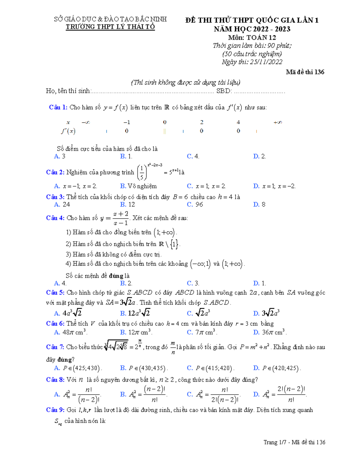 De-thi-thu-thpt-qg-2023-lan-1-mon-toan-truong-thpt-ly-thai-to-bac-ninh - Trang 1/7 - Mã đề thi ...