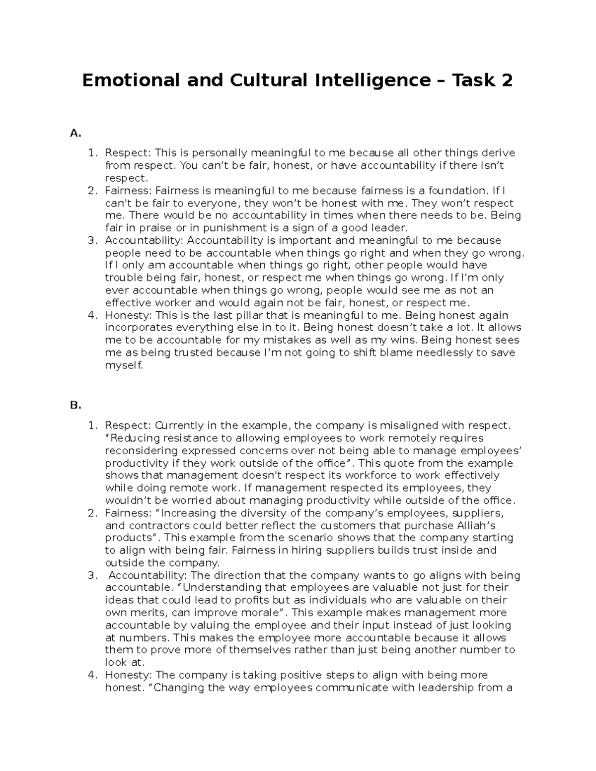 Emotional and Cultural Intelligence - Task 2 - Respect: This is ...