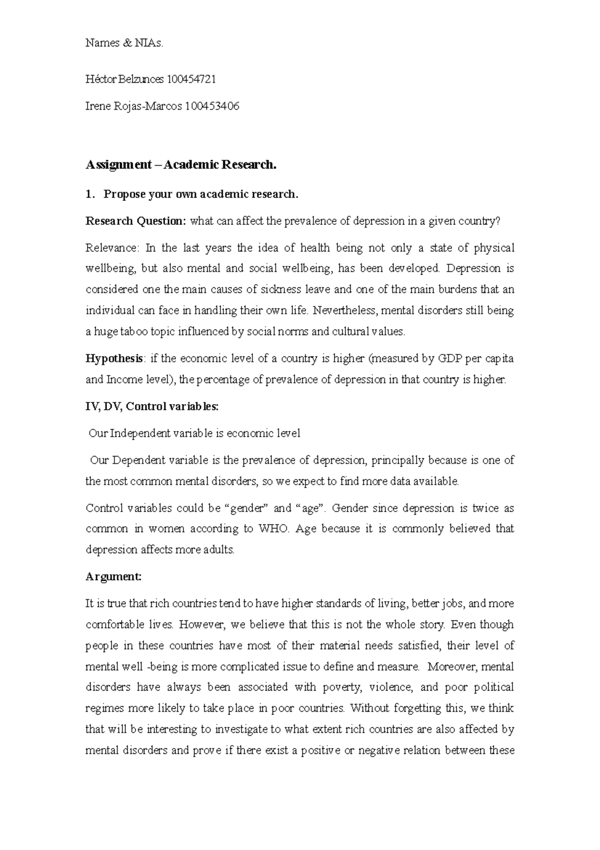 Assignment – Academic Research - Names & NIAs. Héctor Belzunces ...