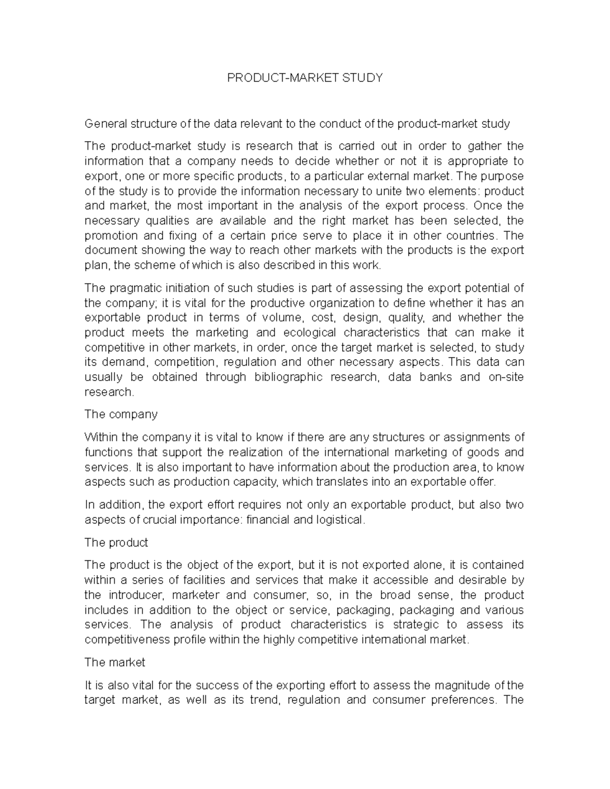 PRODUCT-MARKET STUDY - PRODUCT-MARKET STUDY General structure of the ...