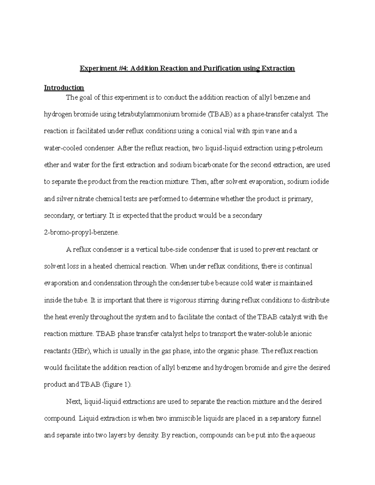 Organic chemistry lab report 2 - Experiment #4: Addition Reaction and Purification using ...