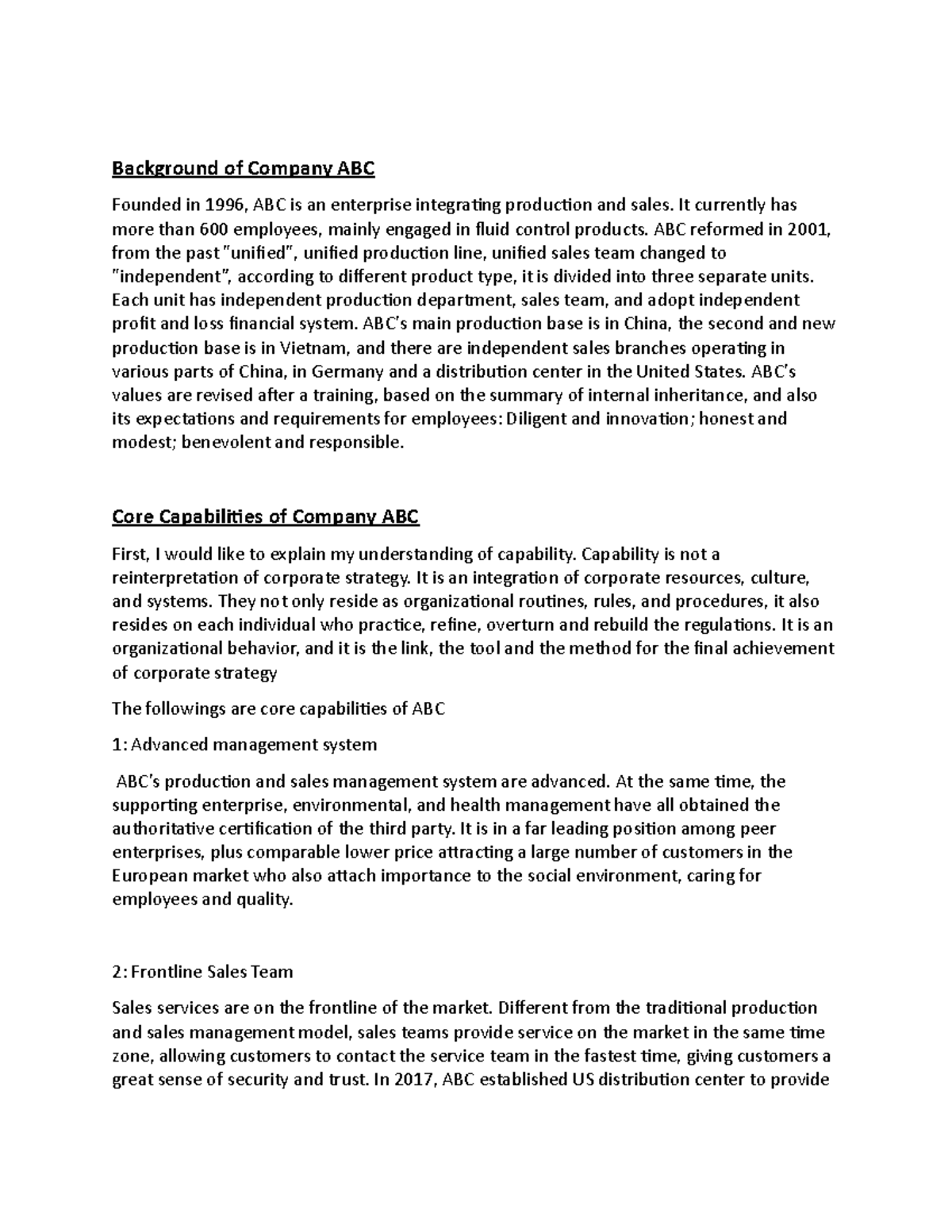 Organization behavior - Background of Company ABC Founded in 1996, ABC ...