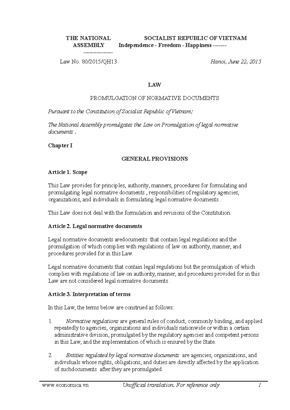 80 2015 QH13-Law-on-Promulgation-of-normative-documents - THE NATIONAL ...