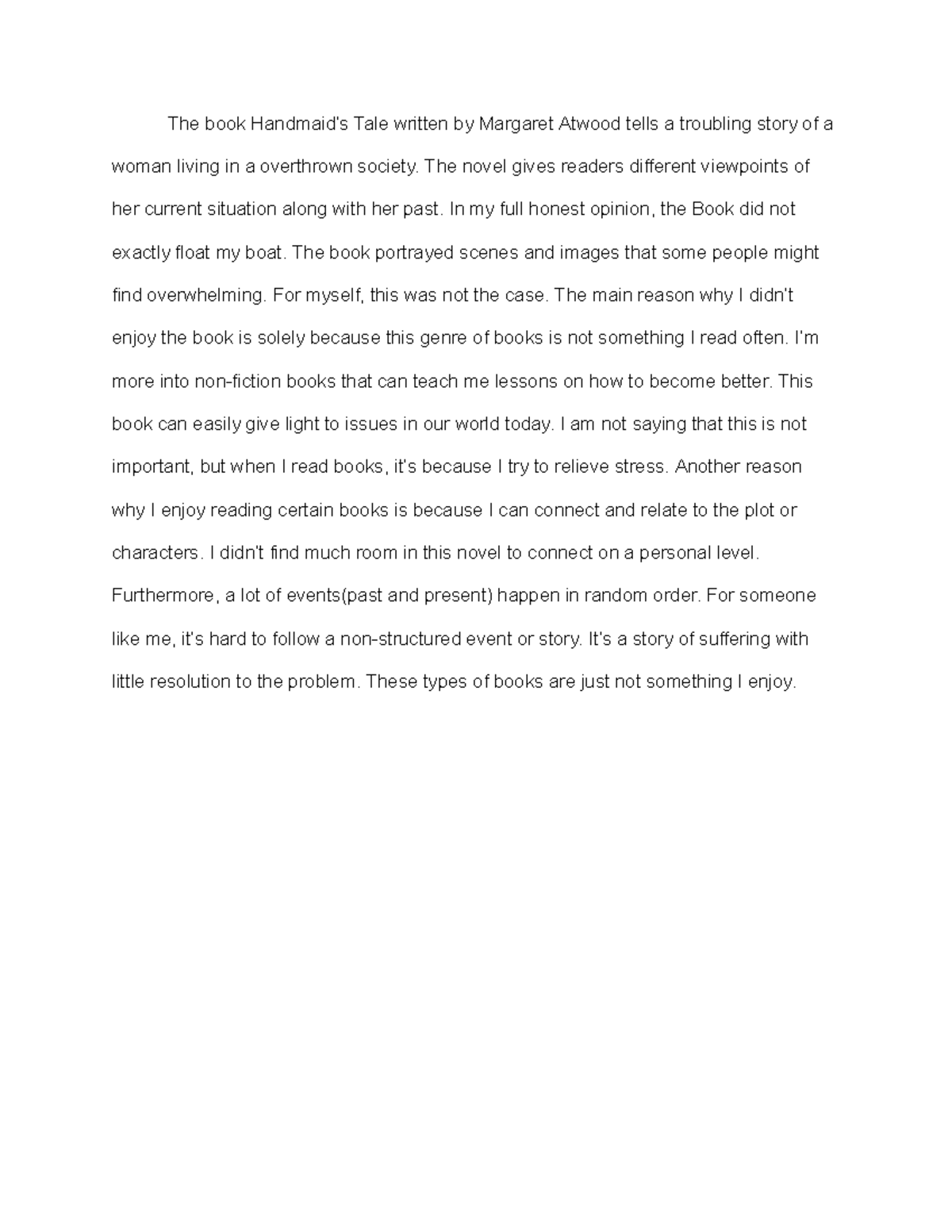 Handmaids Tale Review - Google Docs - The book Handmaid’s Tale written ...