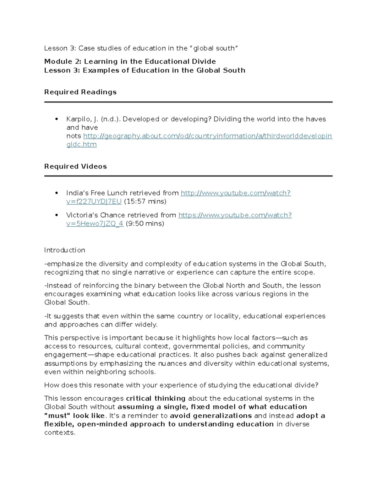 Lesson 3 - Module 2 - EM202 - Lesson 3: Case studies of education in ...