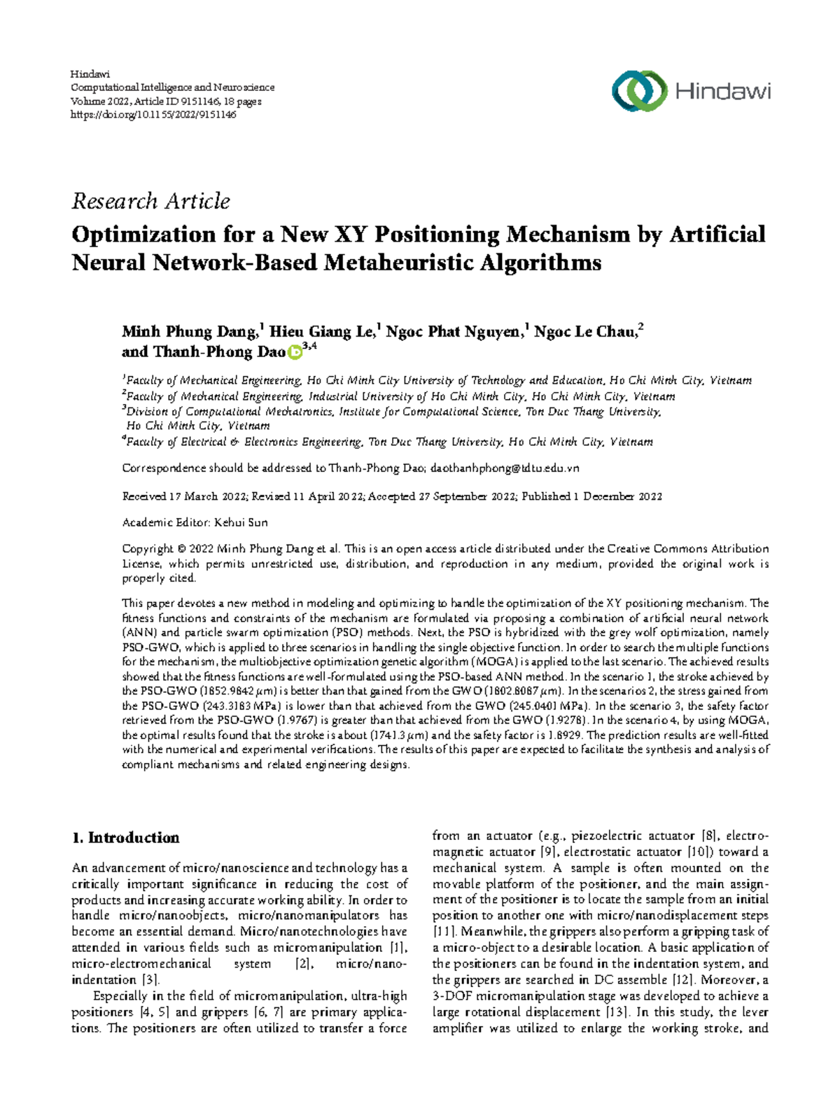 Optimization for a New XY Positioning Mechanism by - edu Received 17 ...
