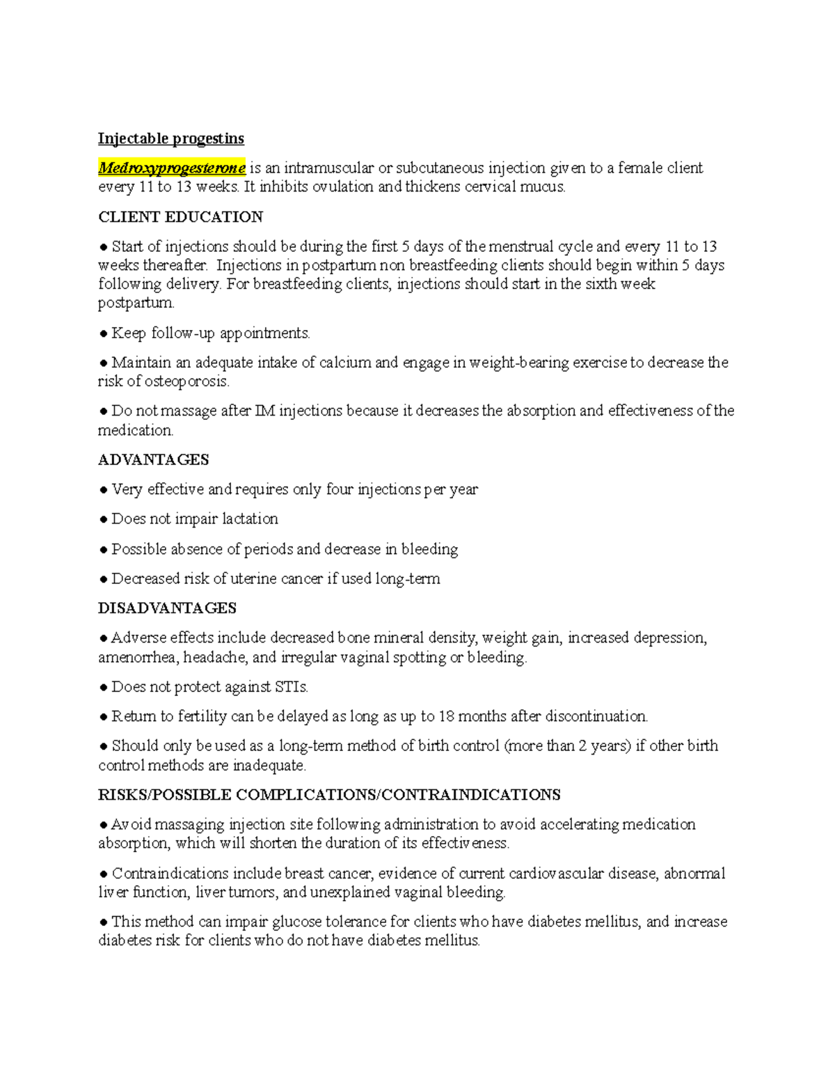 ATI Medroxyprogesteron contraceptive medication - Injectable progestins ...