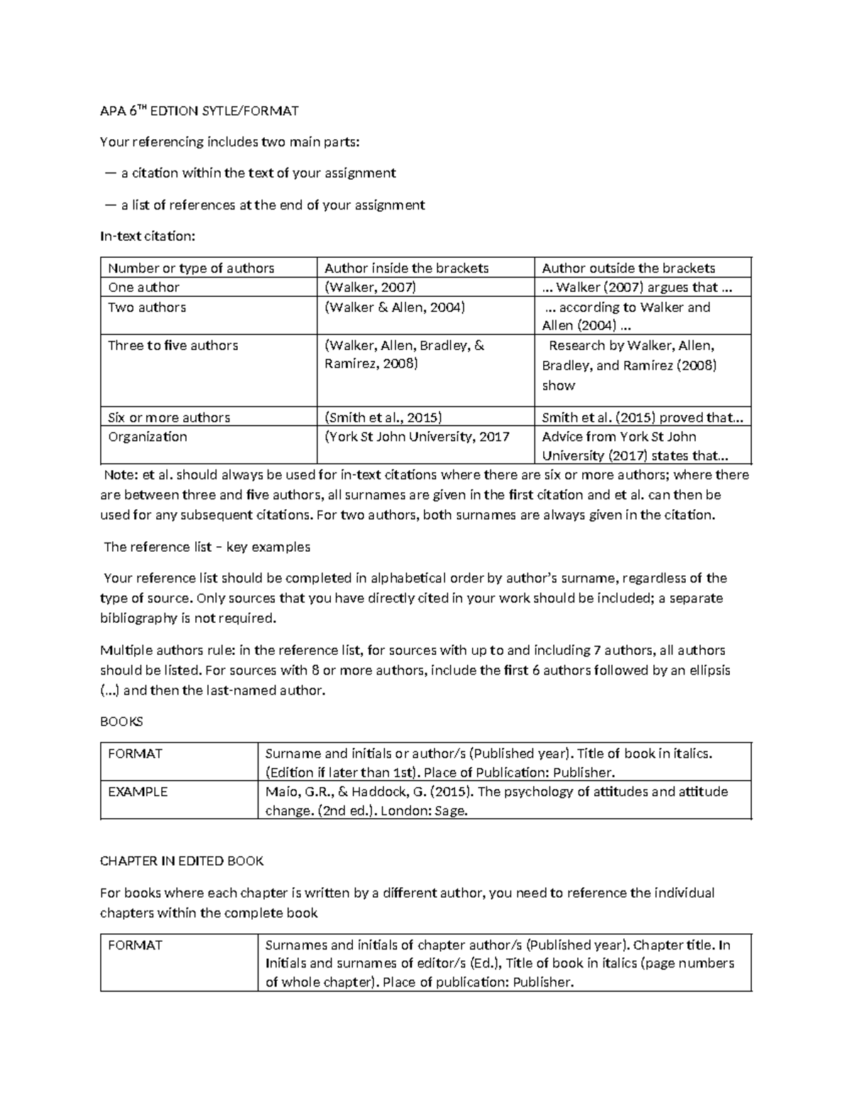 APA 6TH Edtion Sytle - APA 6TH EDTION SYTLE/FORMAT Your referencing ...