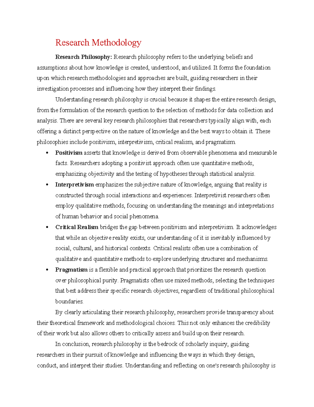 Research Methodology - Research Methodology Research Philosophy ...