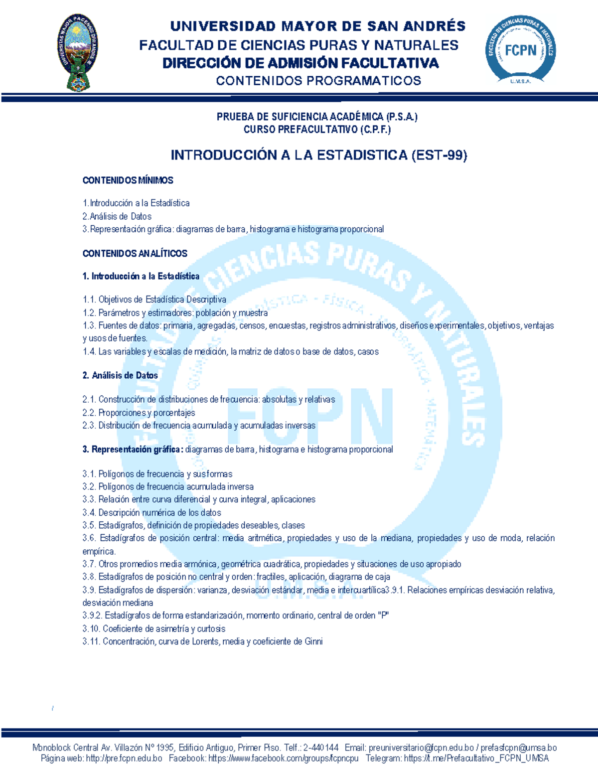 1 Contenido Estadistica 2022 - UNIVERSIDAD MAYOR DE SAN ANDR.. FACULTAD ...