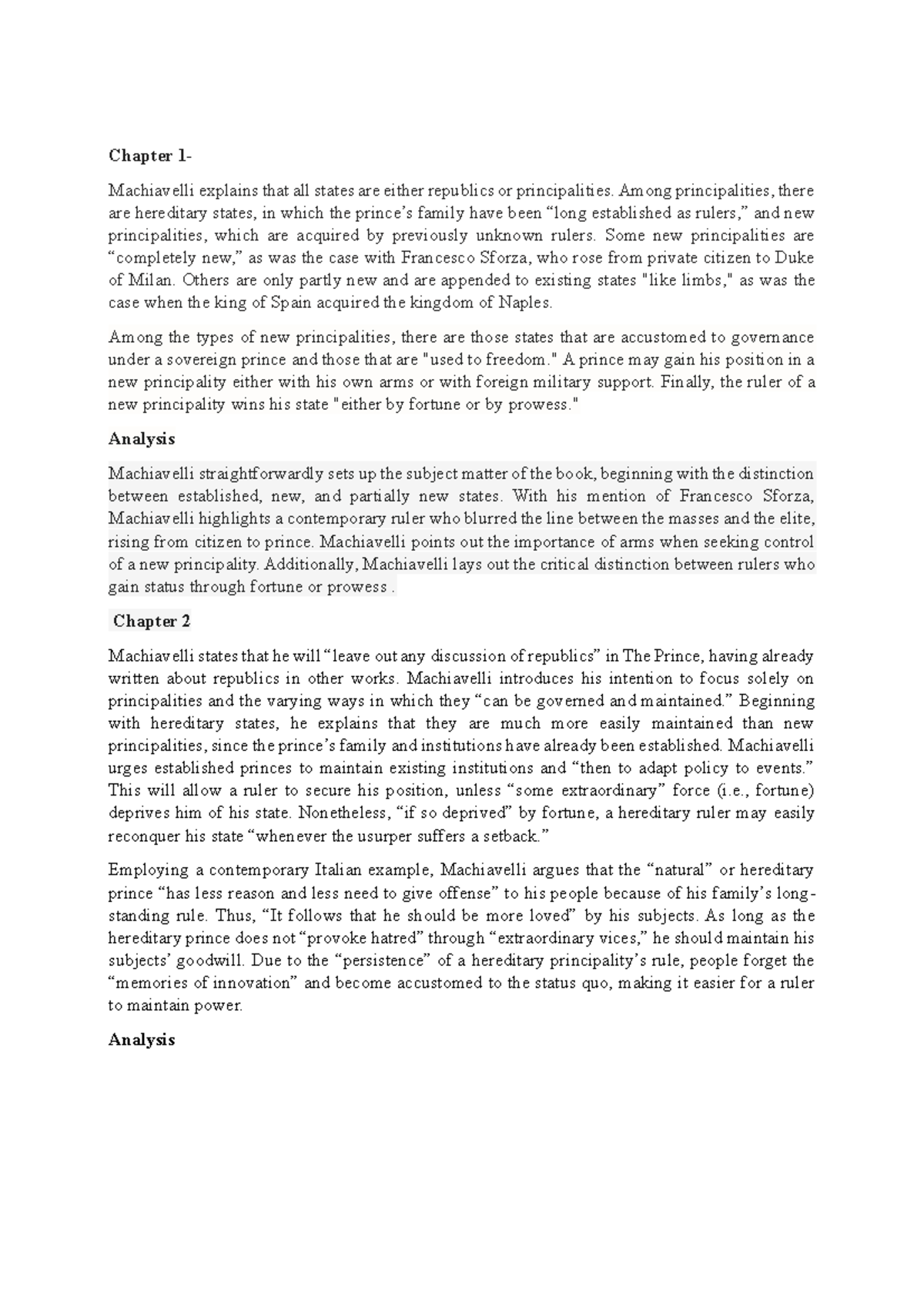 Prince - Book - Chapter 1- Machiavelli explains that all states are ...