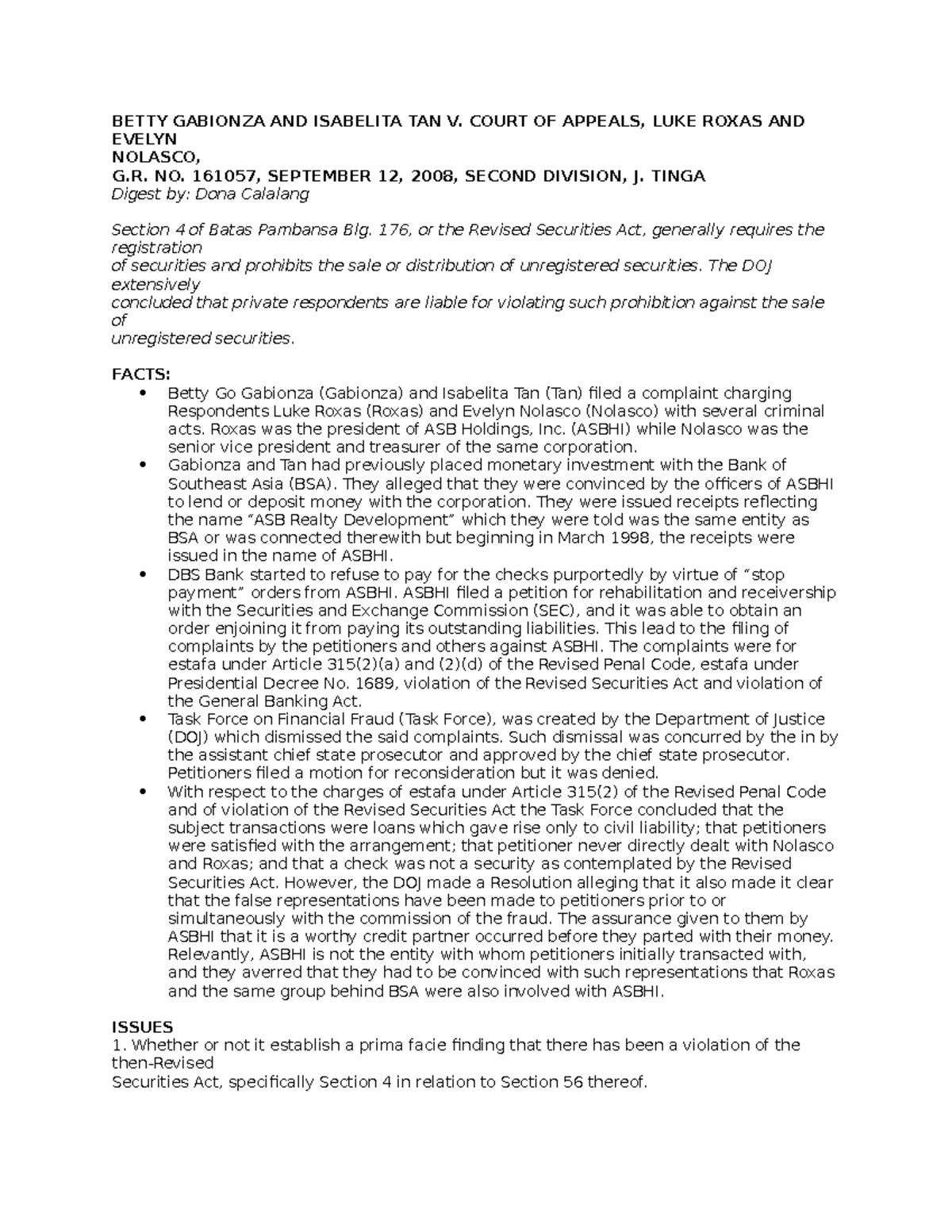 3 Gabionza vs CA - Digest - BETTY GABIONZA AND ISABELITA TAN V. COURT ...