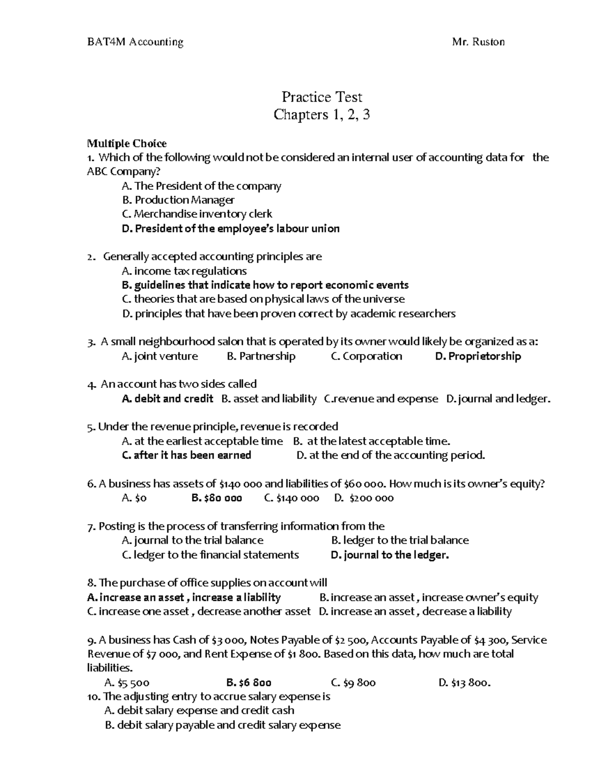 BAT Practice Test Ch1 2 3 master - Practice Test Chapters 1, 2, 3 ...