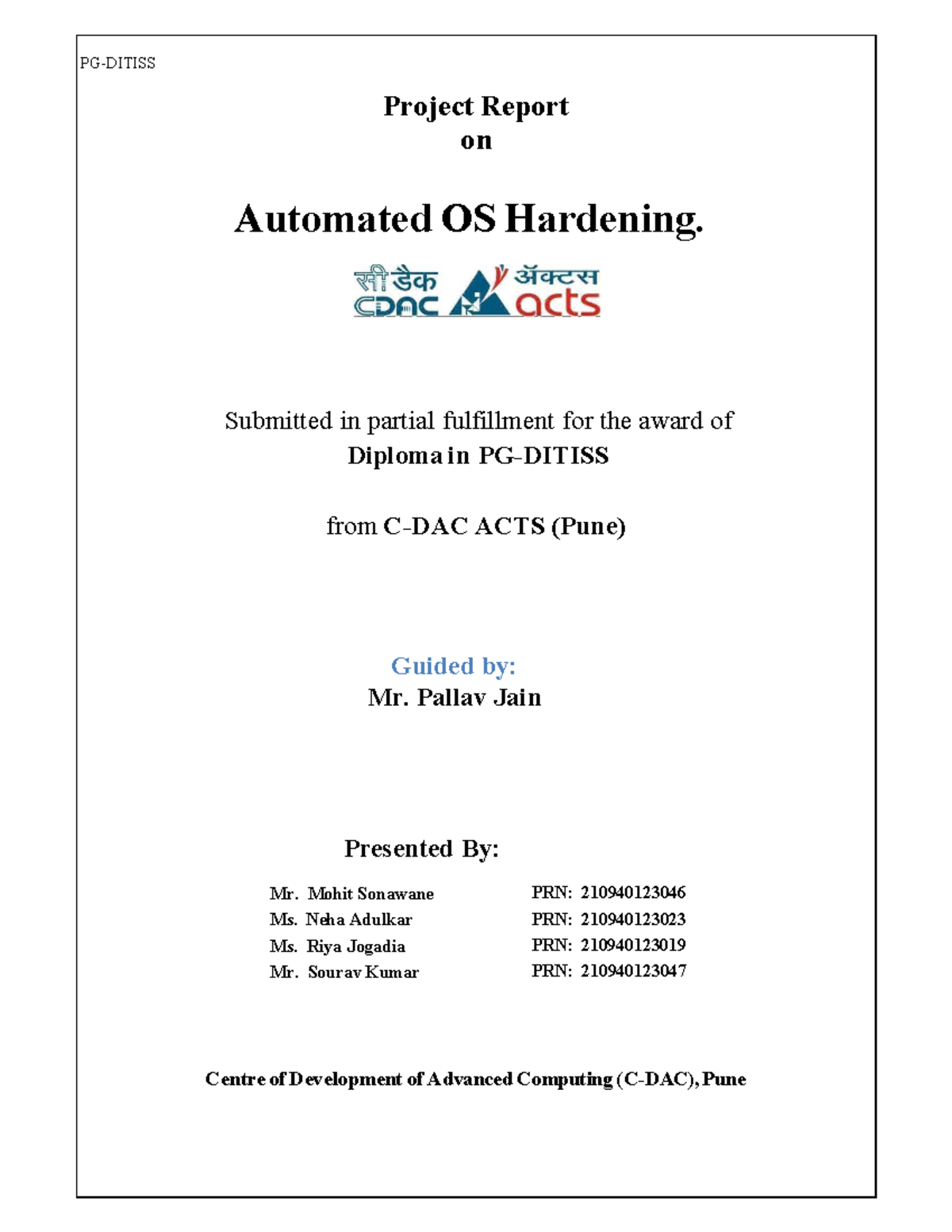 Report 1 - khjgfxc - ####### Project Report ####### on Automated OS Hardening. Submitted in ...