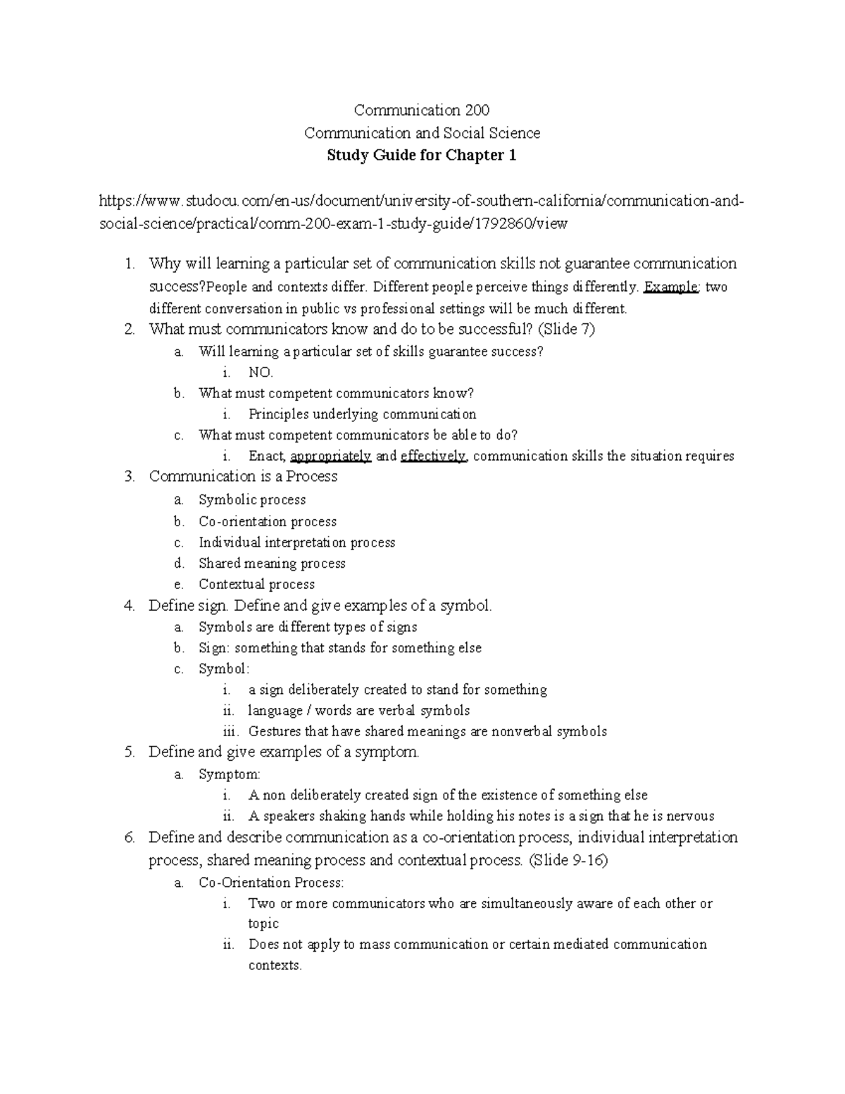 COMM 200 - study guides - Lecture notes 1-2 - Communication 200 ...