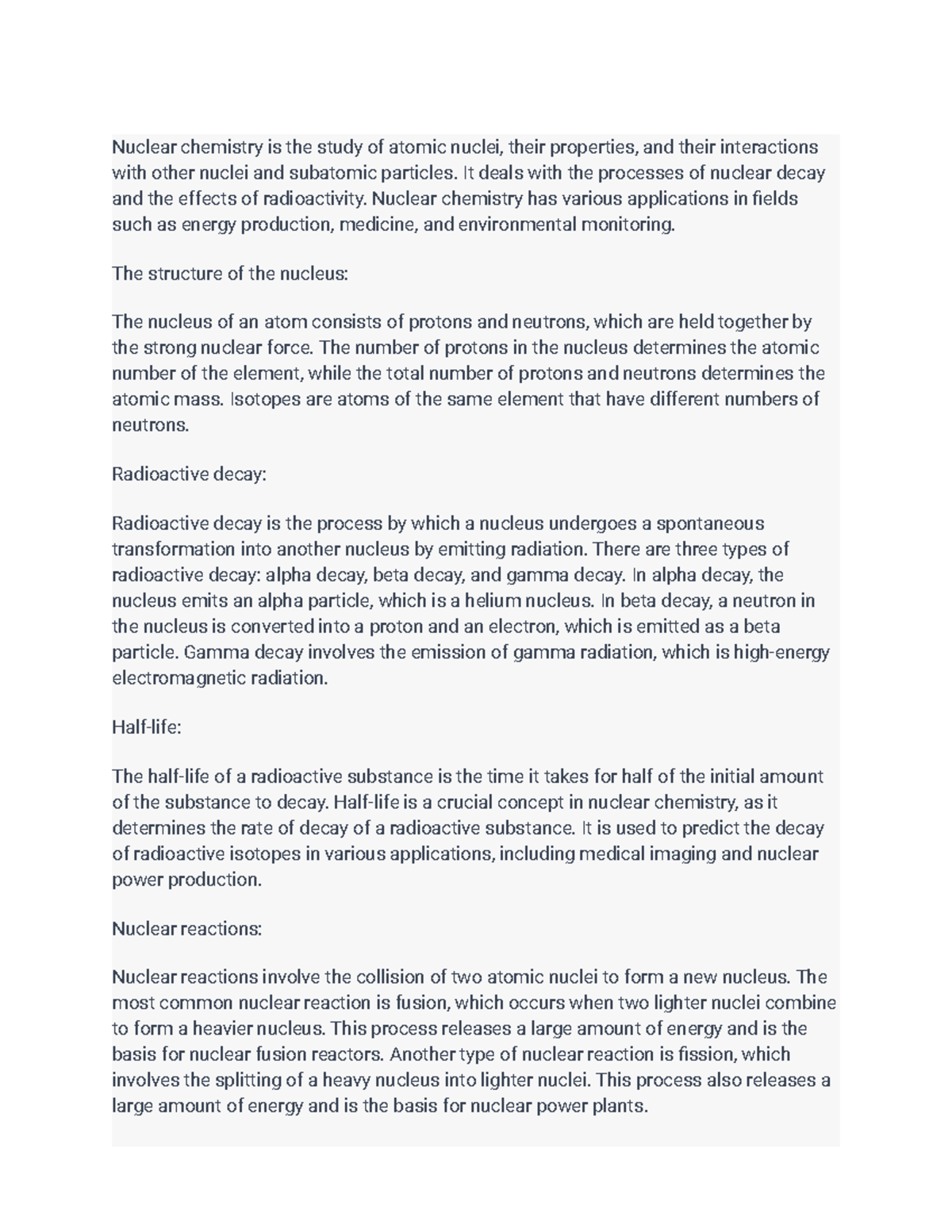 Nuclear Chemistry and Radioactivity - Nuclear chemistry is the study of ...