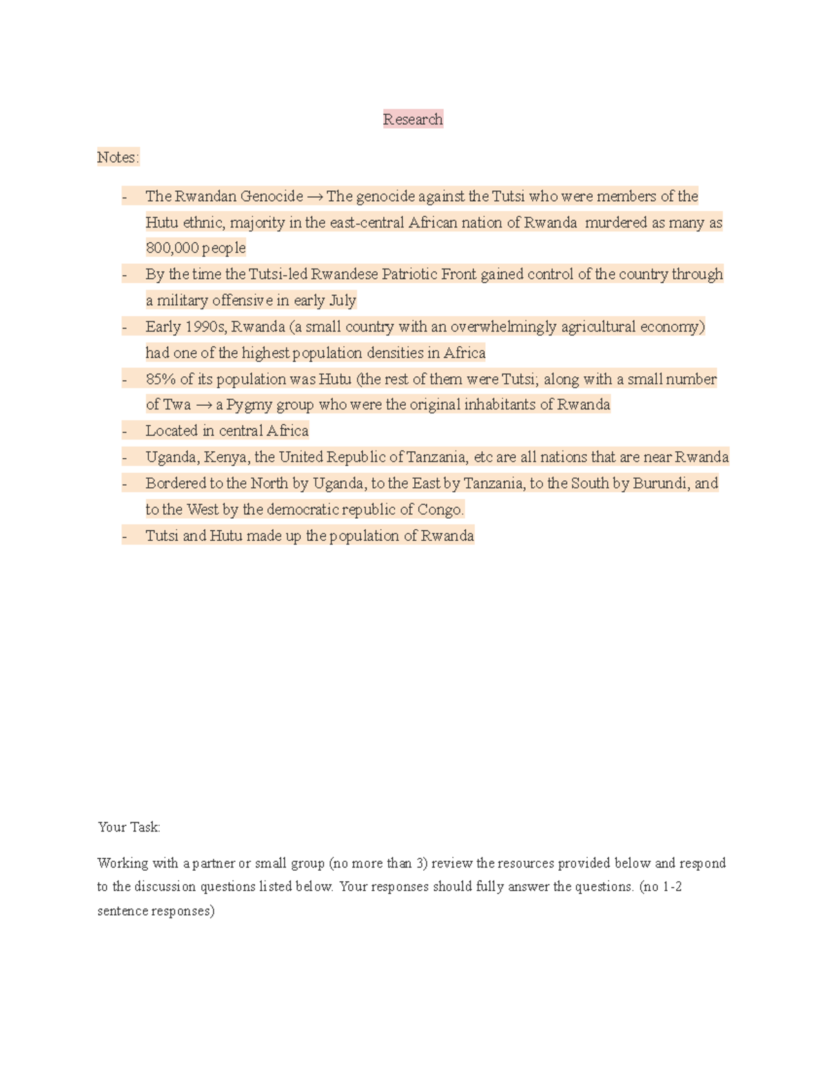 Research - Research Notes: - The Rwandan Genocide → The genocide ...