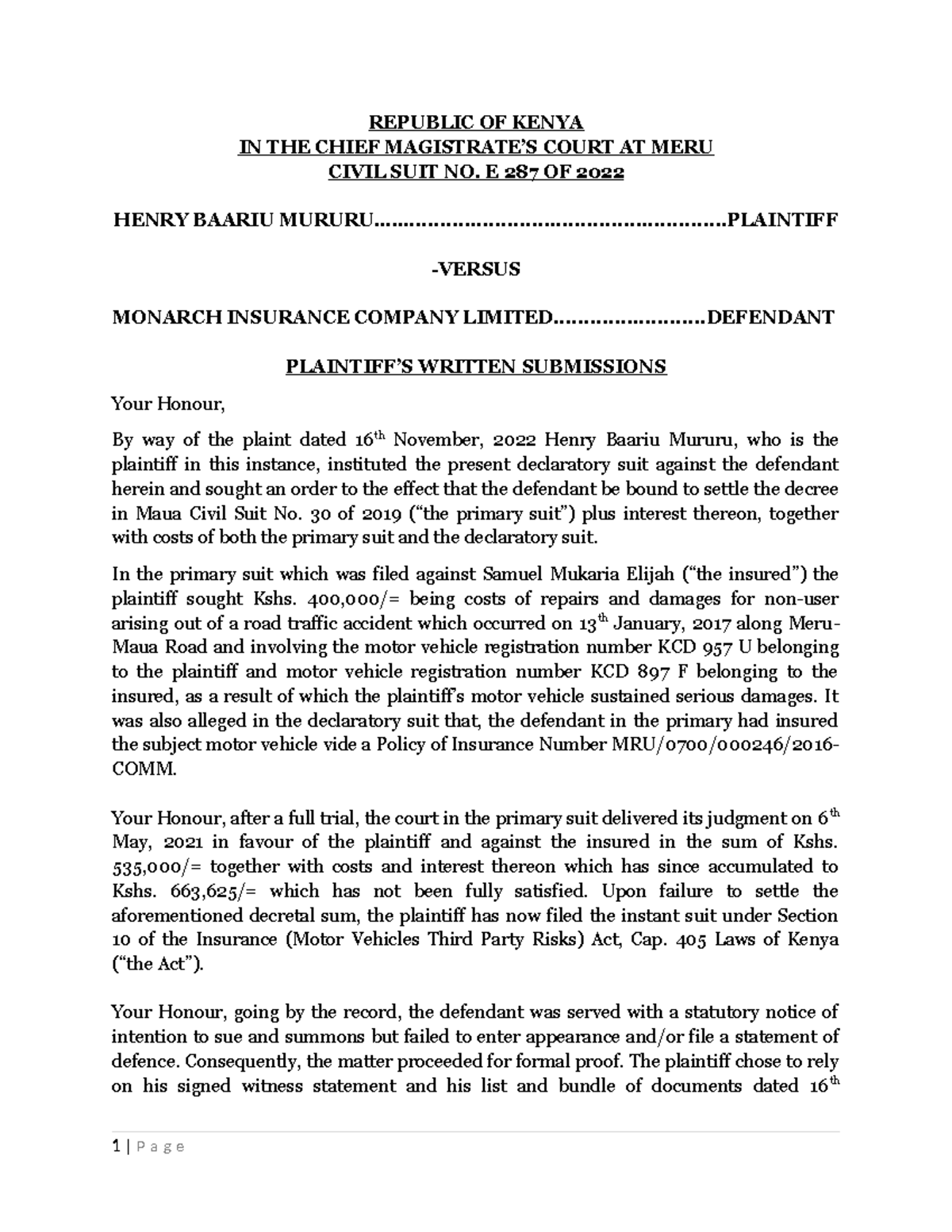 Henry Baariu Mururu - sumissions - REPUBLIC OF KENYA IN THE CHIEF ...