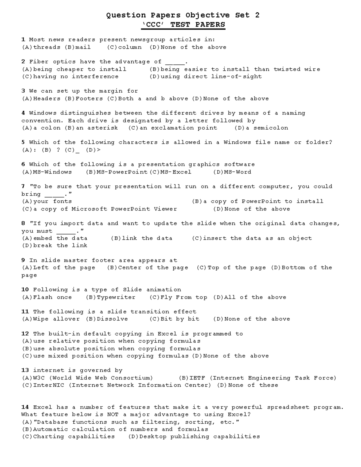 CCC Question Papers Objective Set 2 - Question Papers Objective Set 2 ...